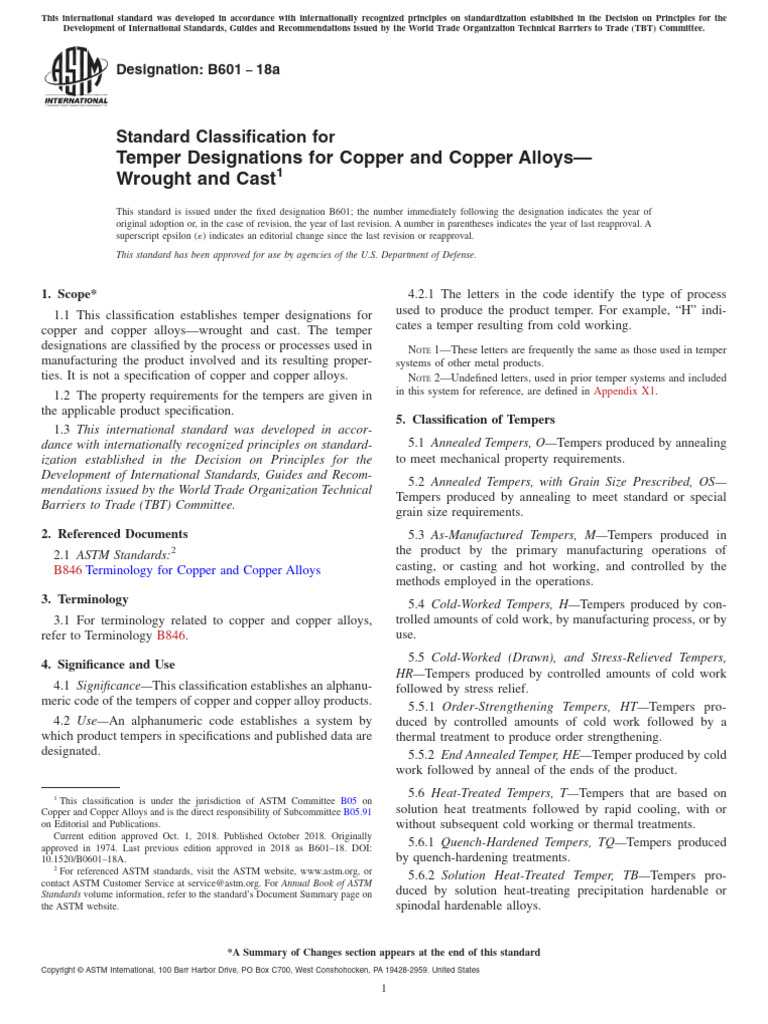 ASTM B601 18a | PDF | Heat Treating | Building Materials
