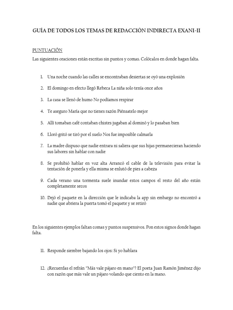 Guía de Todos Los Temas de Redacción Indirecta Exani-Ii | PDF