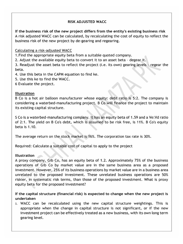 Risk Adjusted WACC and APV | PDF
