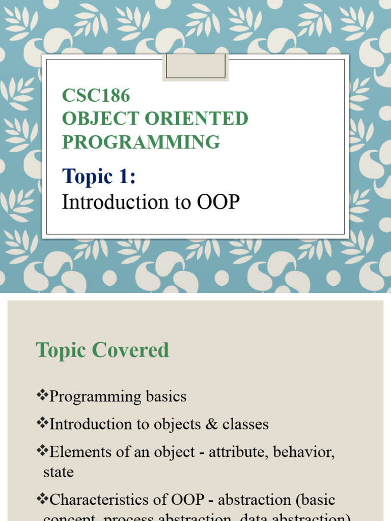 CSC186 - 1) Introduction To OOP | PDF | Computers