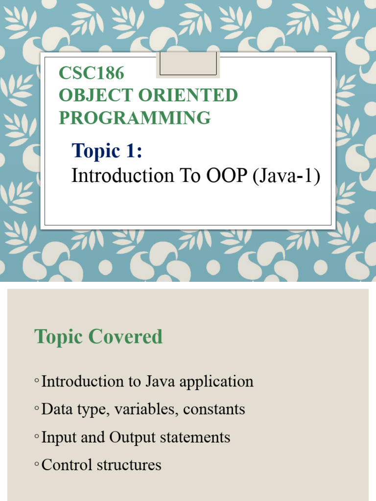 CSC186 - 1) Introduction To OOP-Java (Part 1) | PDF CSC186 - 1) Introduction To OOP-Java (Part 1) | PDF