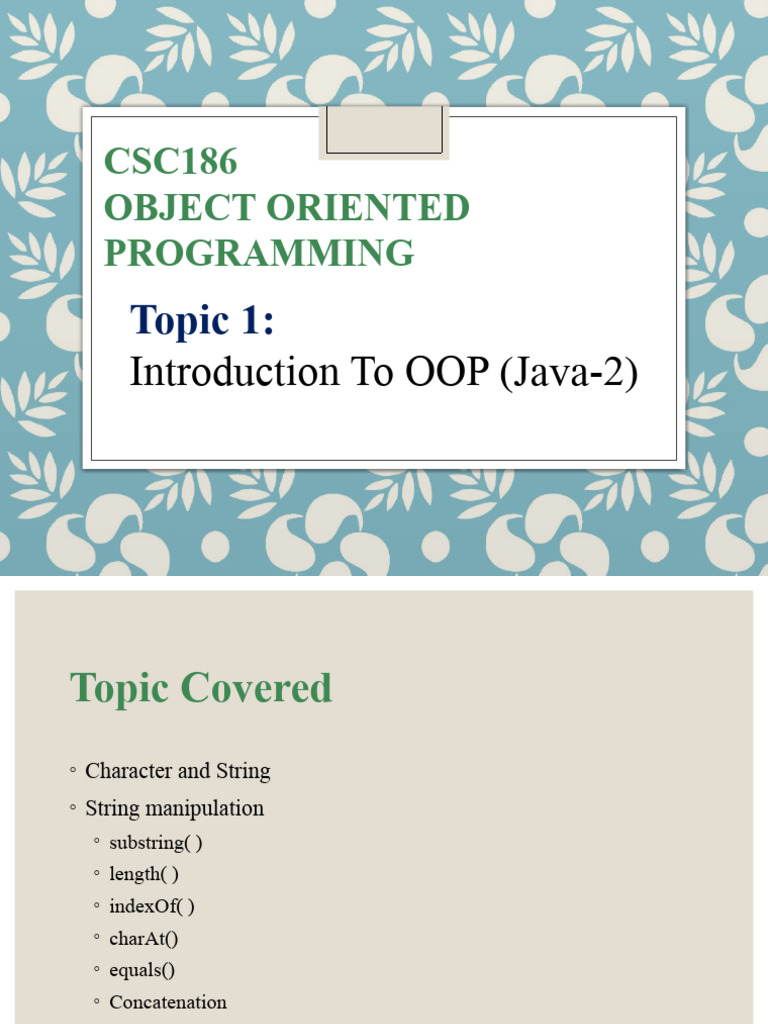Csc186 1 Introduction To Oop Java Part 2 Pdf