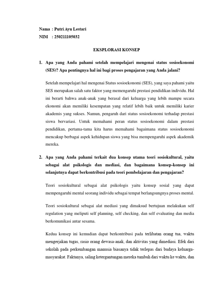 Putri Ayu Lestari - 250211105032 - Perspektif Sosiokultural - Topik 2 Eksplorasi Konsep | PDF