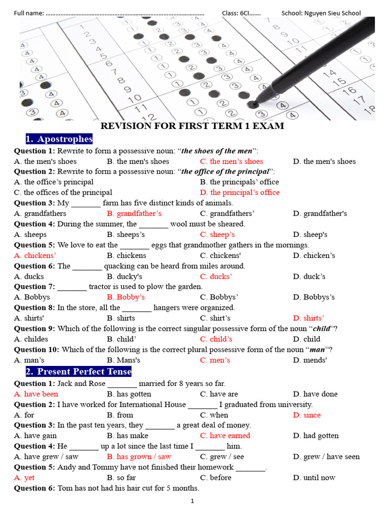 Final Term 1 Exam - Revision Key | PDF