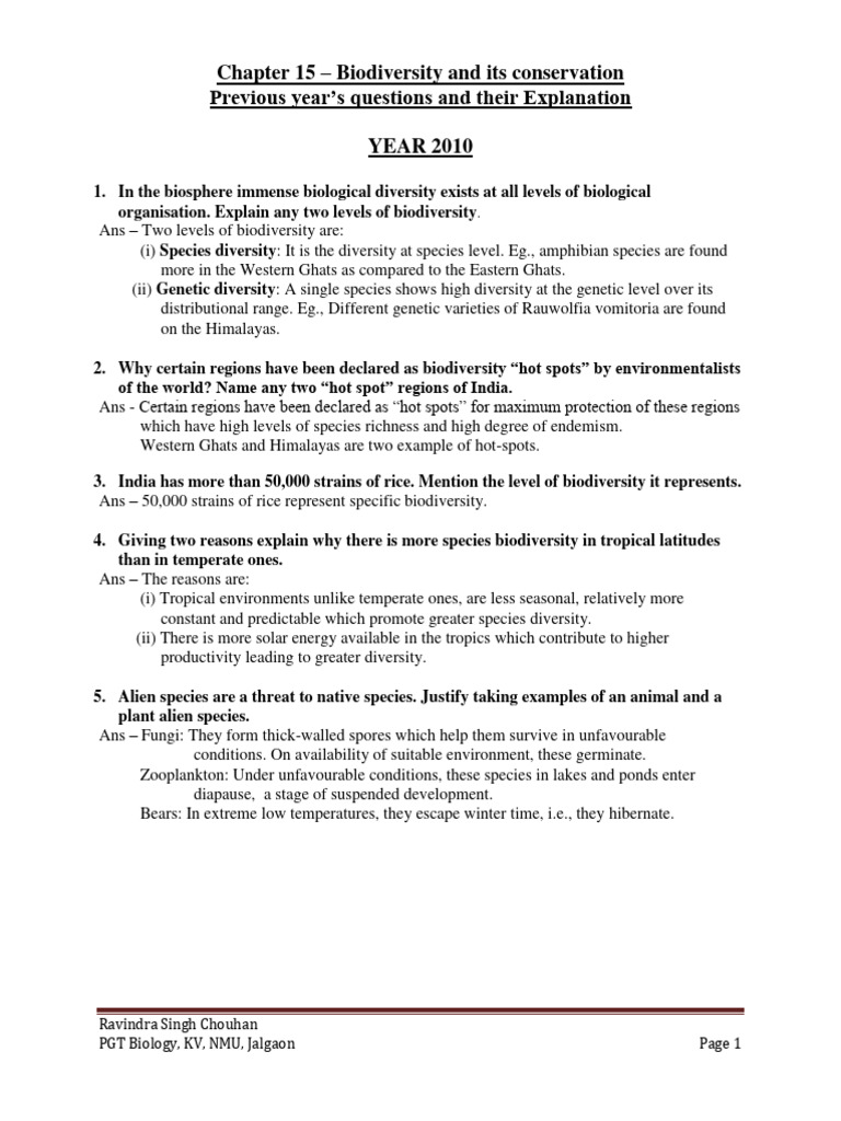 Biodivesity and Its Conservation Pyq | PDF | Biodiversity | Introduced ...