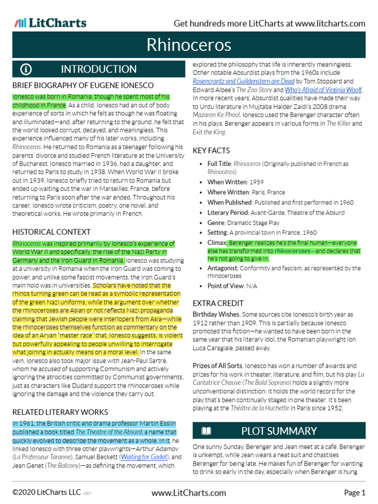 Rhinoceros LitChart | PDF
