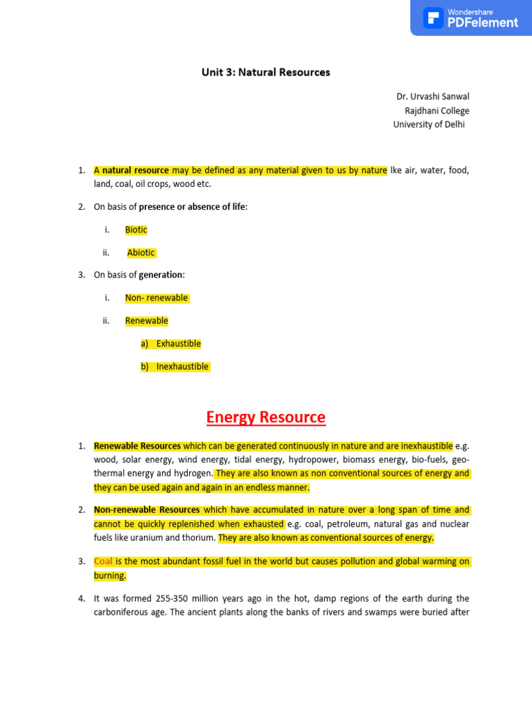 Unit 3 Natural Resources | PDF