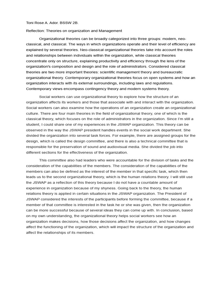 Reflection Theories On Organization and Management | PDF