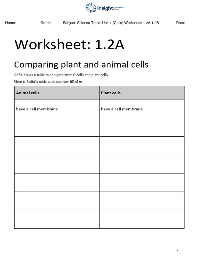 Science Unit-1 (Cells) Worksheet 2 | PDF