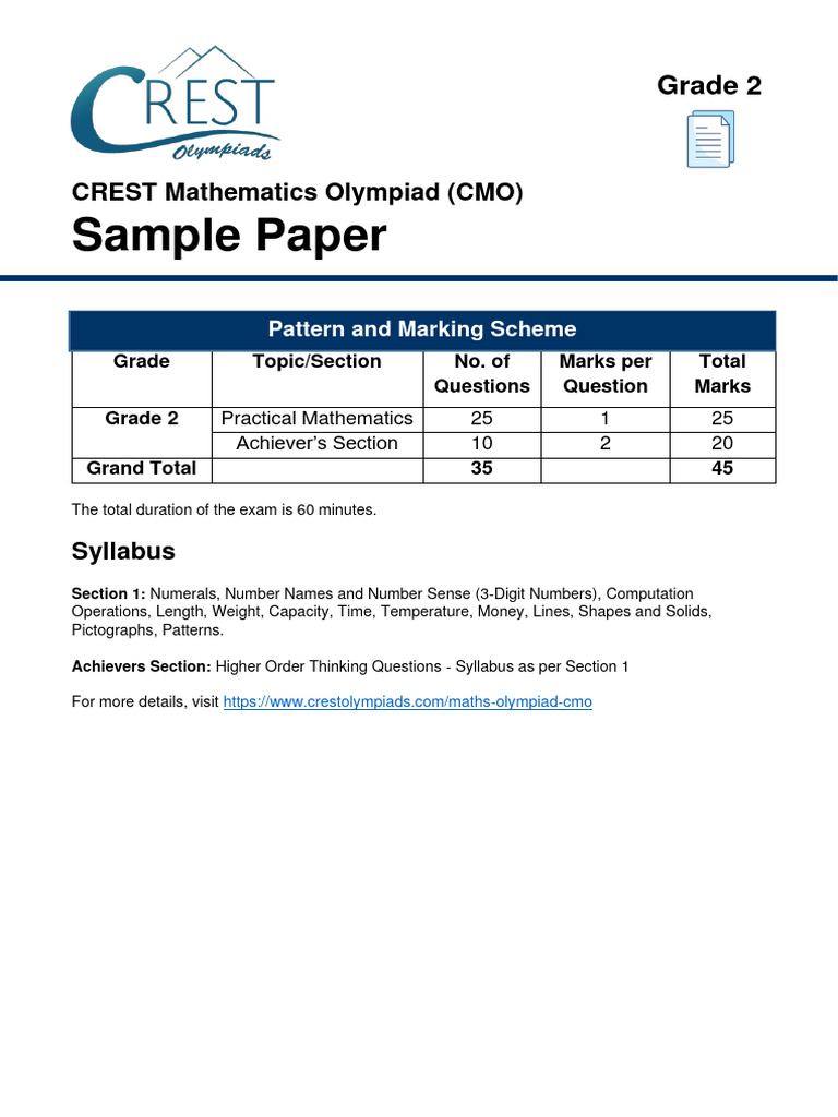 CMO Sample Paper For Class 2 | PDF