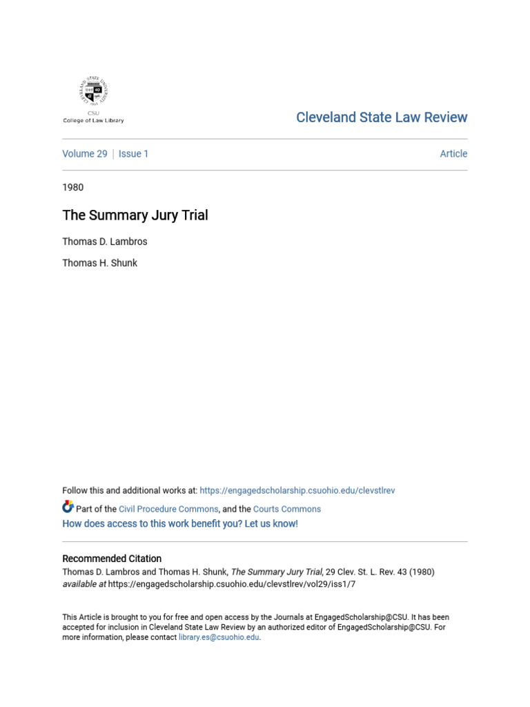 The Summary Jury Trial | PDF | Jury Trial | Deposition (Law)