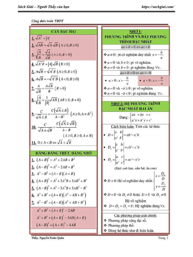Toan Bo Cong Thuc Toan Hoc Lop 12 | PDF