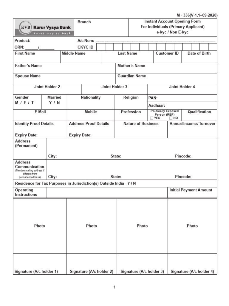 Account Opening Form Individual | PDF | Debit Card | Automated Teller ...