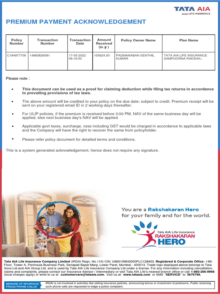 Tata Aig 2022 Recp | PDF