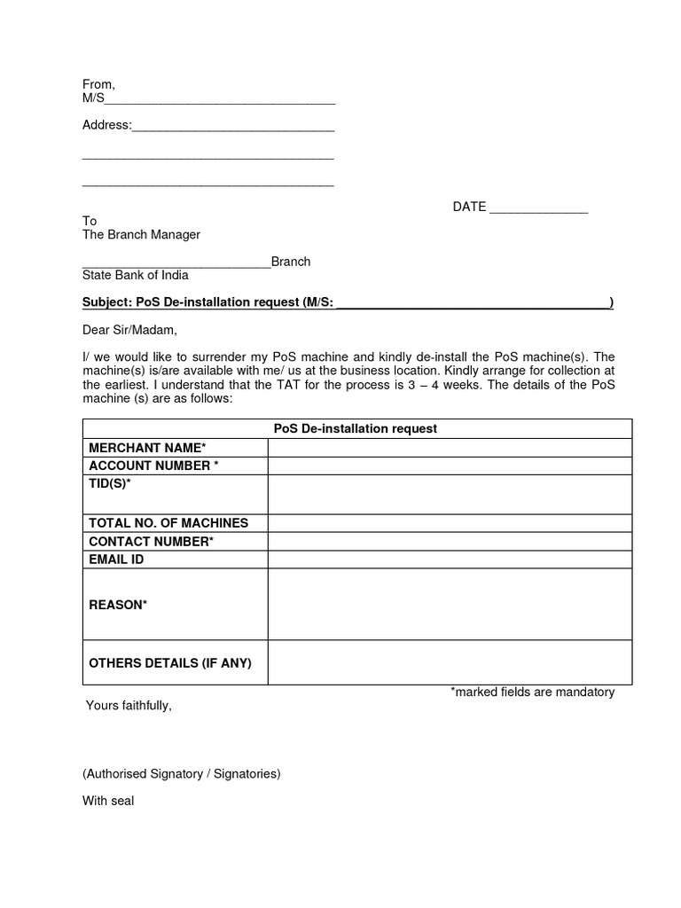 PoS Surrender Request | PDF | Business | Computers