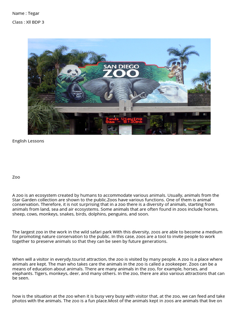 Understanding Zoos: Functions and Animals | PDF