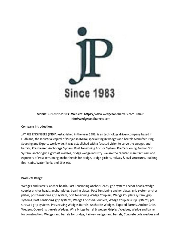 Jay Pee Engineers (India) | PDF | Prestressed Concrete | Building Materials