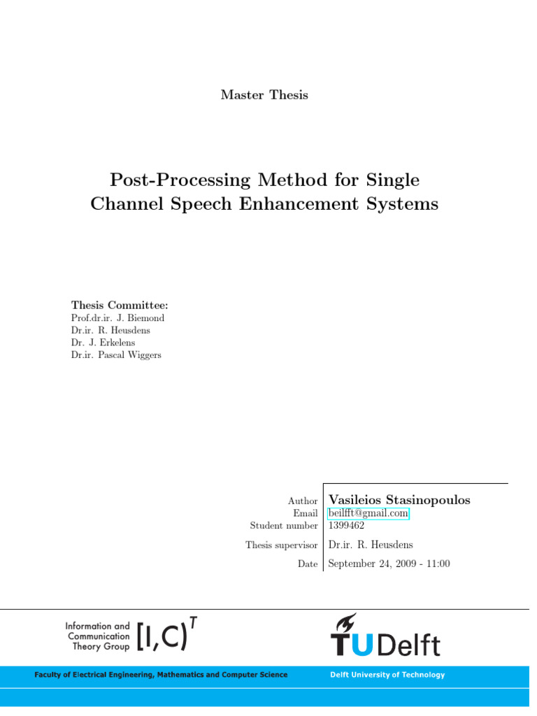 Post-Processing Method For Single Channel Speech Enhancement Systems 1 | PDF | Spectral Density ...
