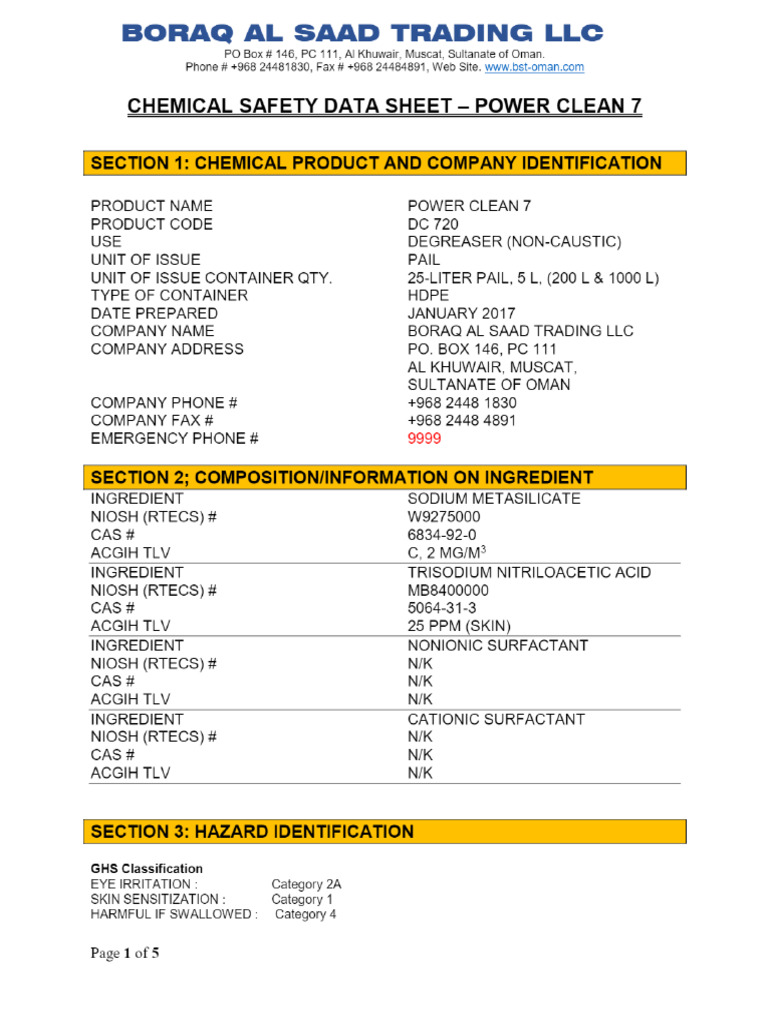Power Clean MSDS | PDF