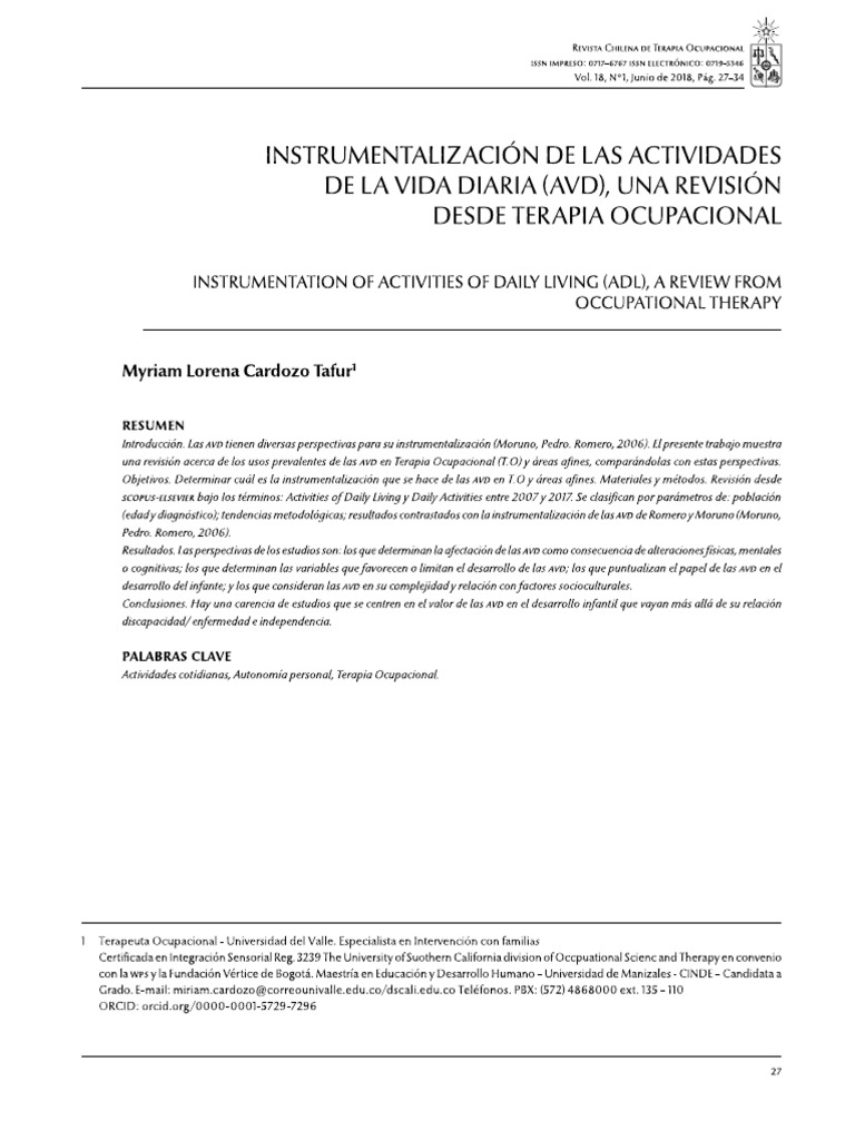 Instrumentalización de Las Actividades de La Vida Diaria (AVD) | PDF