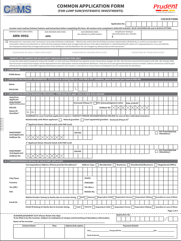 CAMS Common Application Form | PDF | Cheque | Banks