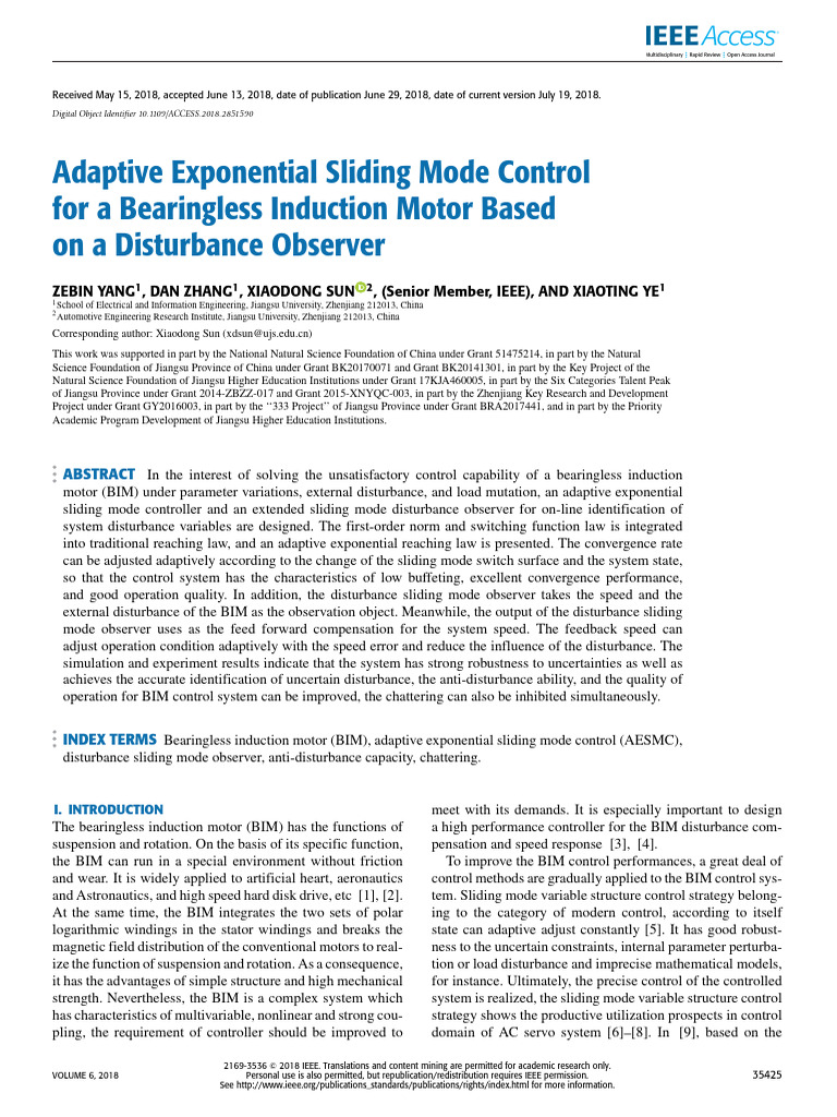 Adaptive Exponential Sliding Mode Control For A Bearingless Induction Motor Based On A