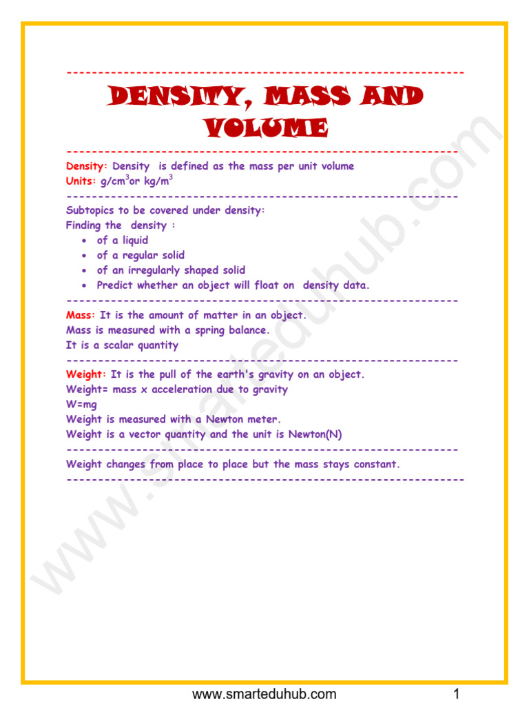 Density, Mass, and Volume Explained | PDF | Density | Weight