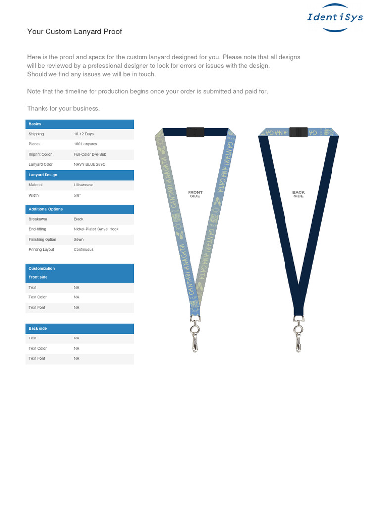 Custom Lanyard Order Details | PDF