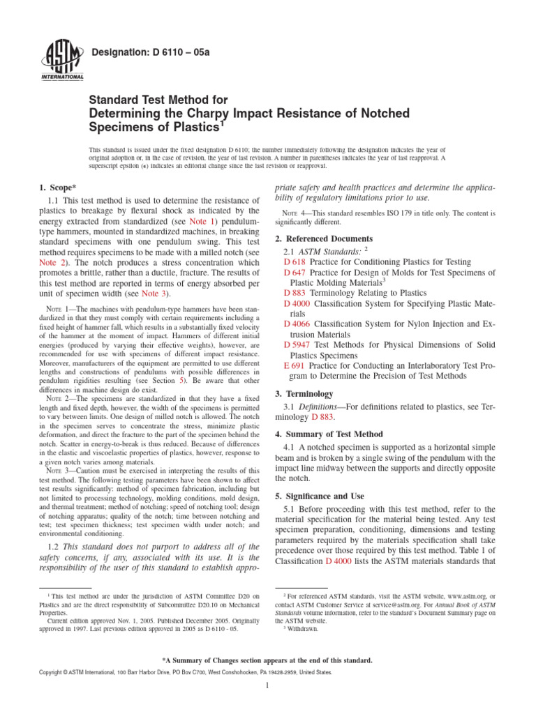 ASTM D 6110 Charpy Impact Test | PDF | Science & Mathematics | Computers