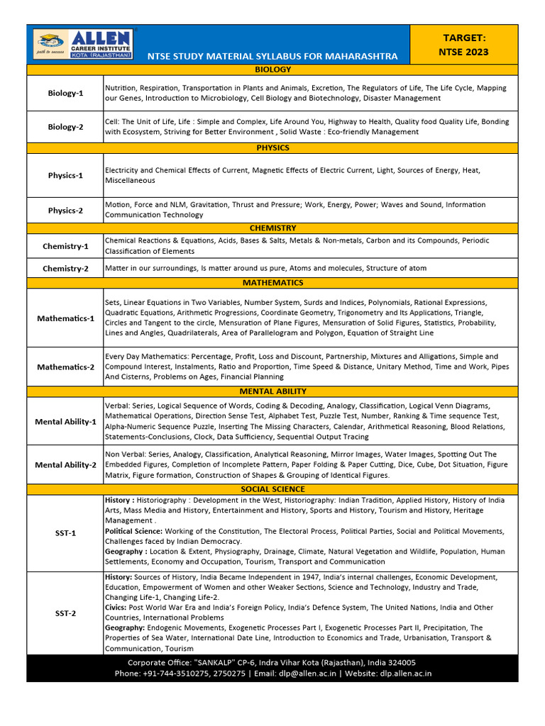 Ntse SMP Syllabus 2022 Maharashtra | PDF | Life | Chemical Compounds