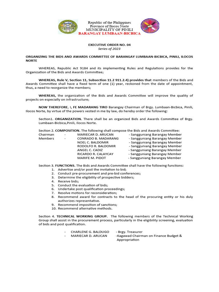 E.O 4 Bids and Awards | PDF | Procurement | Government