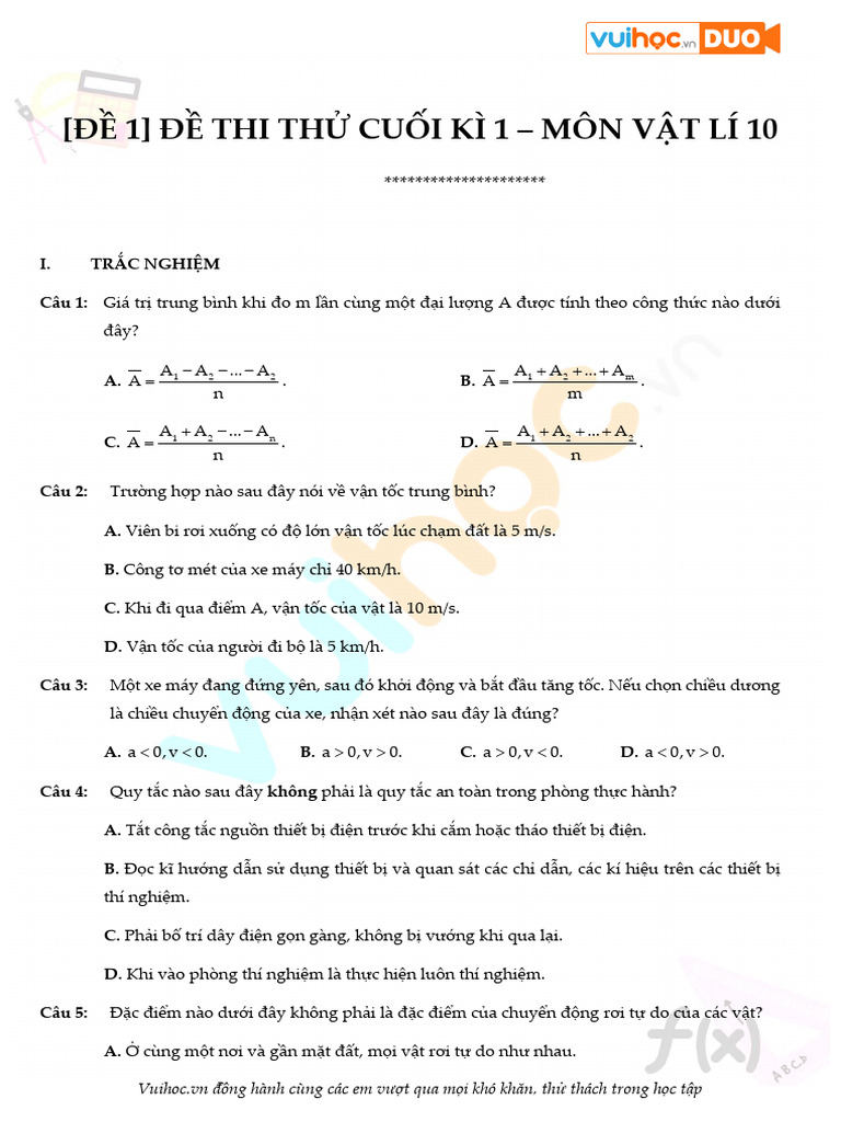 (Lí 10) (Đề) - Đề thi thử CK1 | PDF