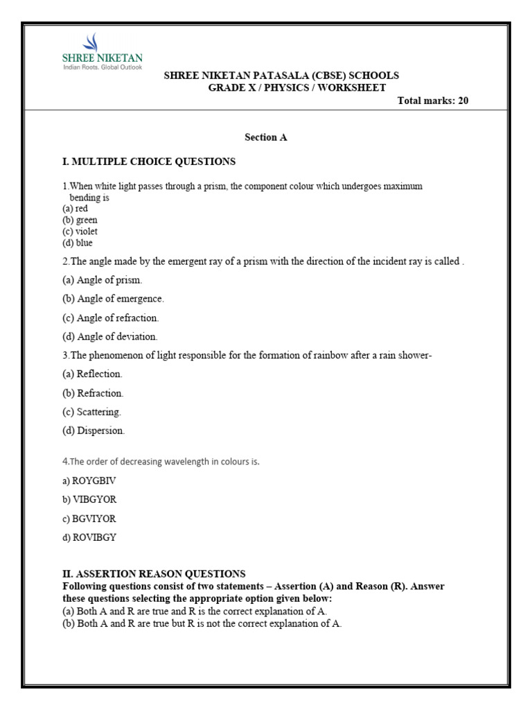 10th Physics Worksheet | PDF