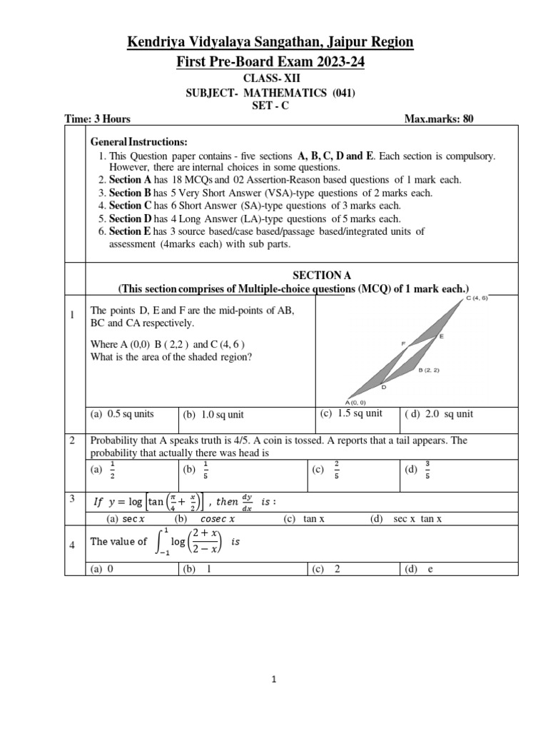 Set C Xii Maths Pb-1 QP | PDF