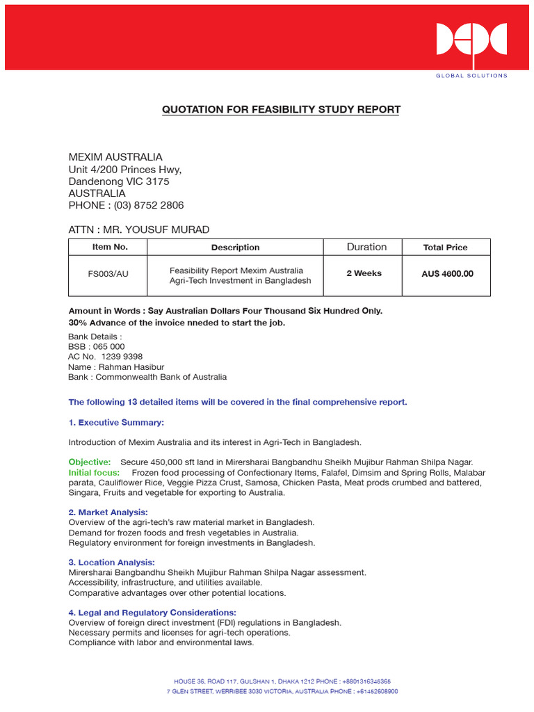 Quotation For Feasibility Study Report | PDF | Infrastructure | Market ...
