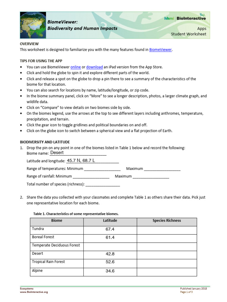 BiomeViewer: Biodiversity & Human Impact Worksheet | PDF | Forests ...
