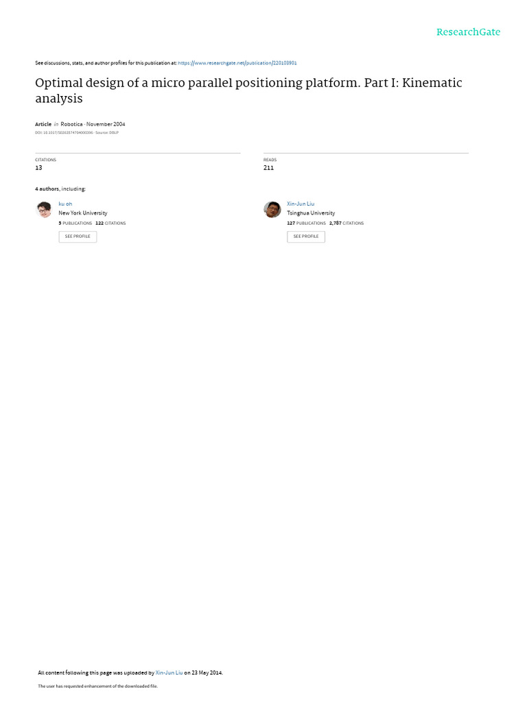 Optimal Design of A Micro Parallel Positioning Pla | PDF