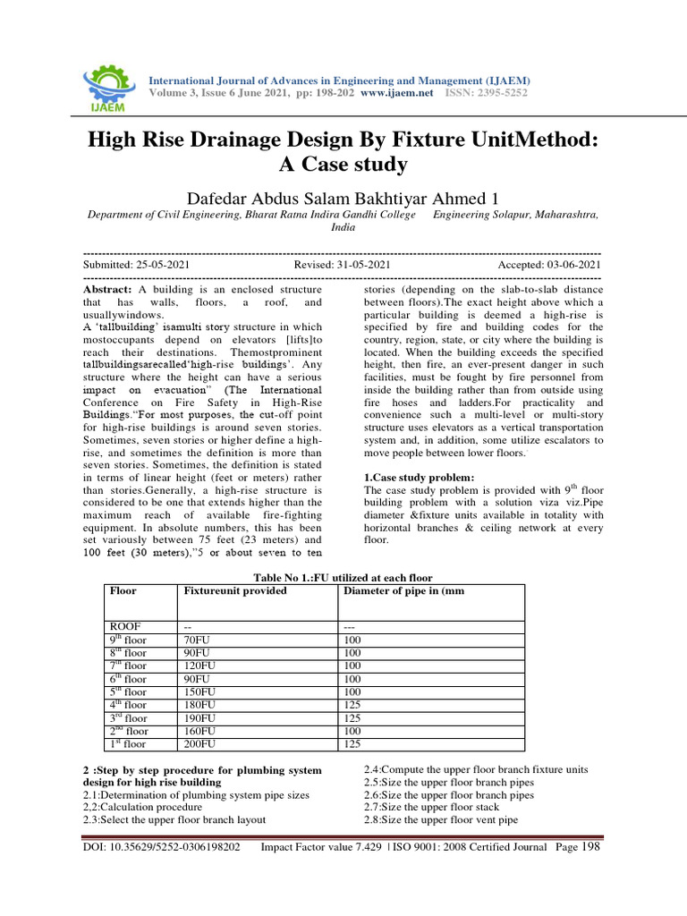 High Rise Drainage Design by Fixture UnitMethod A Case Study | PDF