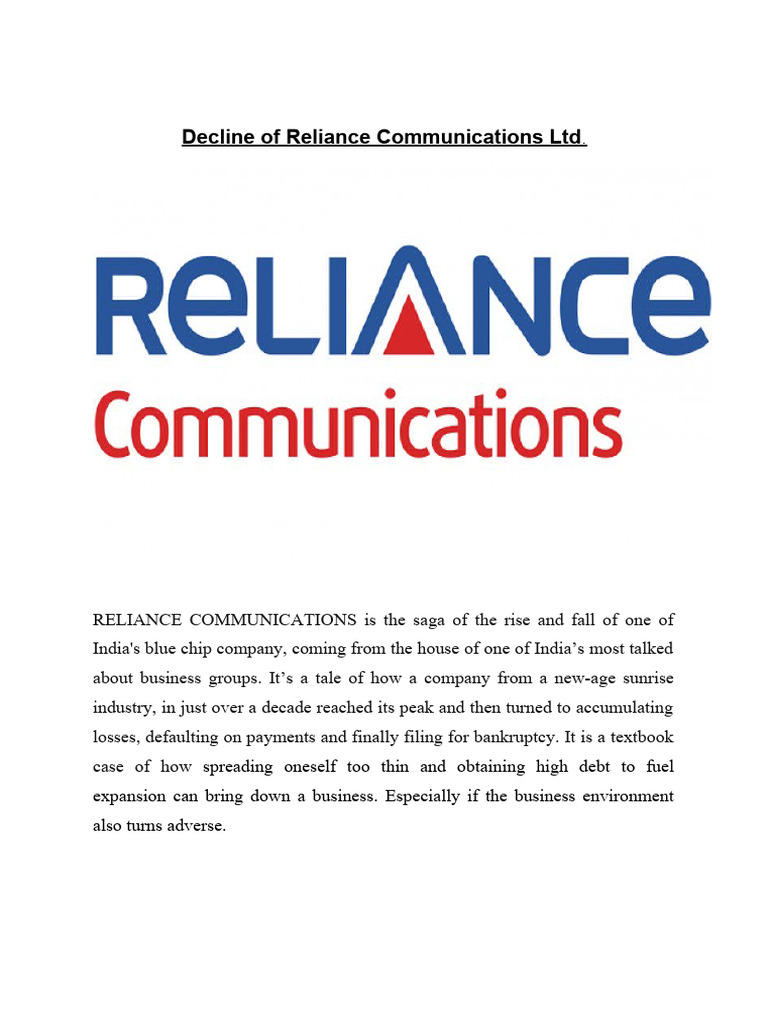Decline of Reliance Communications LTD | PDF | 3 G | Service Industries