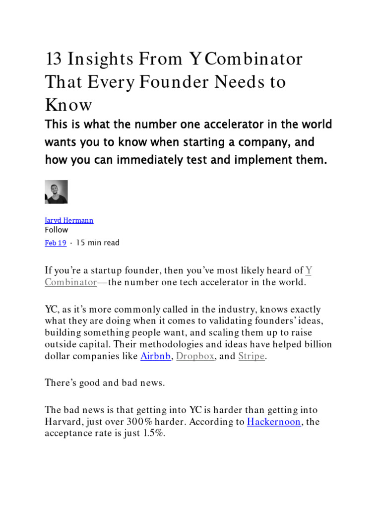 13 Insights From Y Combinator | PDF | Subscription Business Model | Startup Company