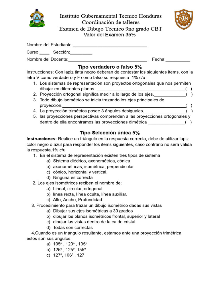 Examen de 9no CBT-1 | PDF