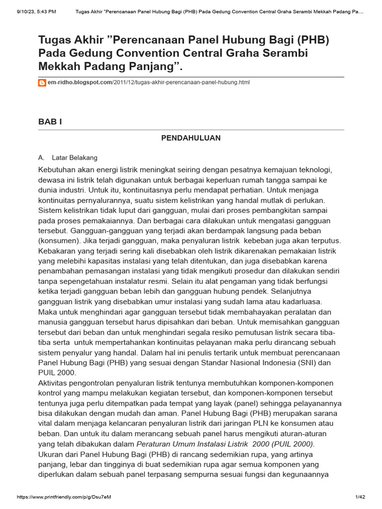 Tugas Akhir "Perencanaan Panel Hubung Bagi (PHB) Pada Gedung Convention Central Graha Serambi ...