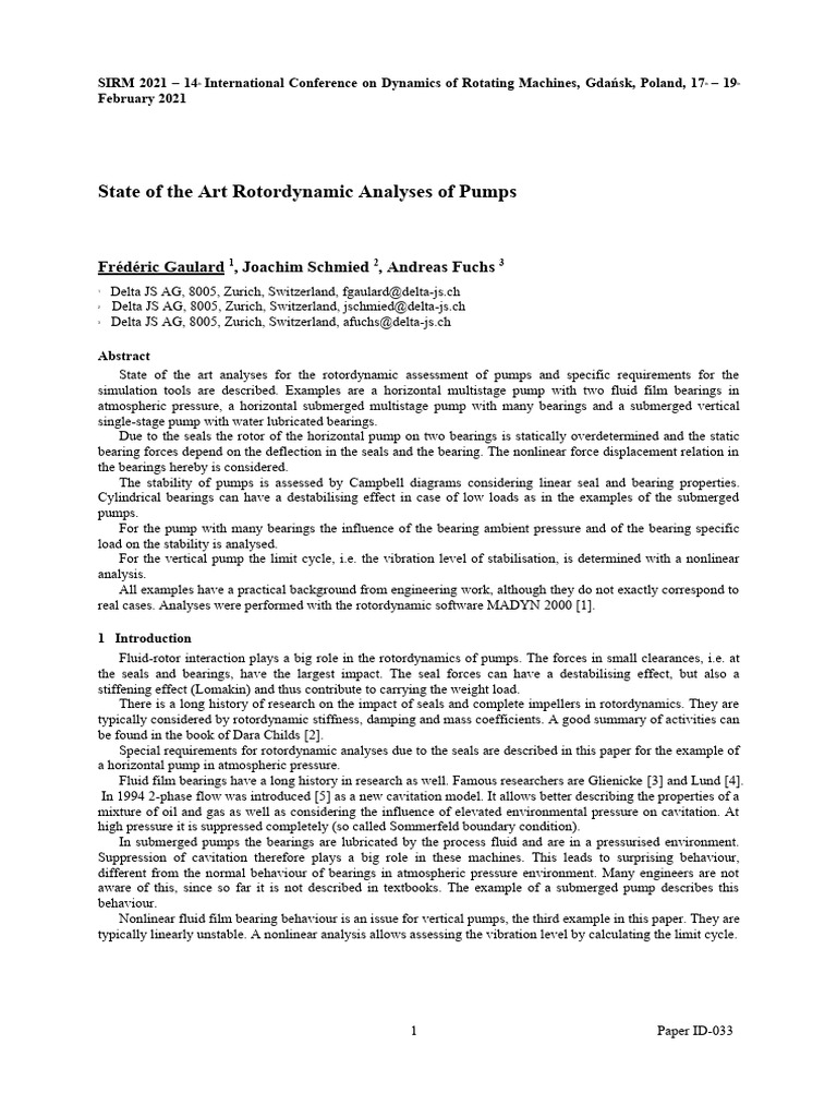 Pump Rotordynamics | PDF | Bearing (Mechanical) | Pump