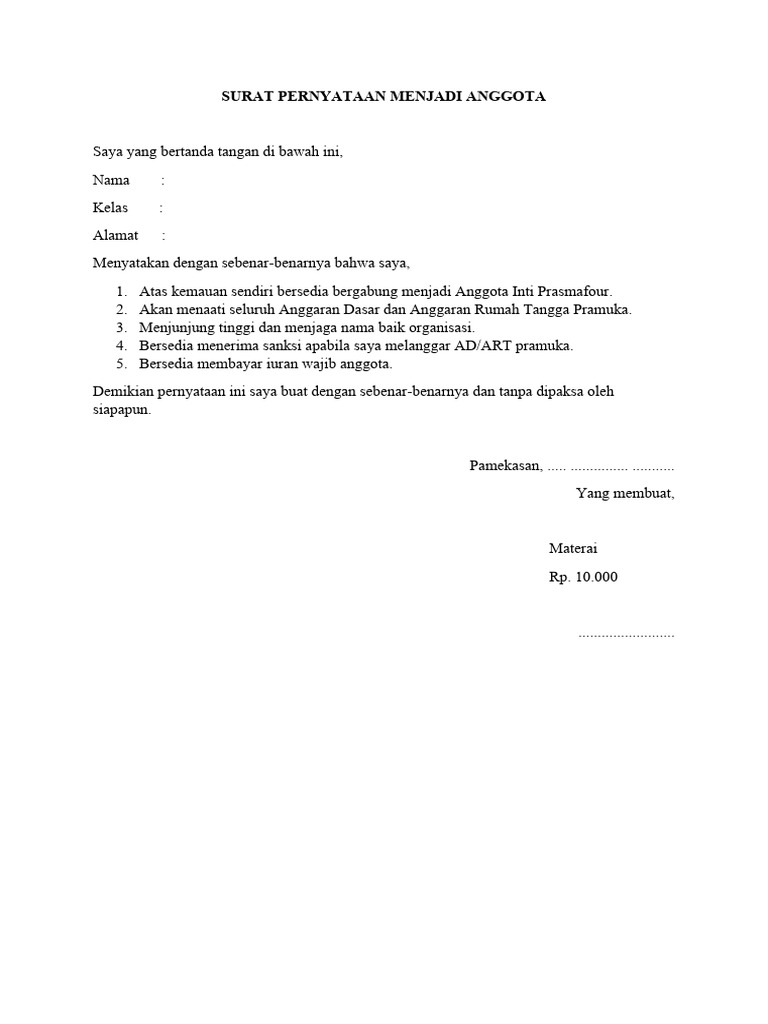 Surat Pernyataan Menjadi Anggota | PDF