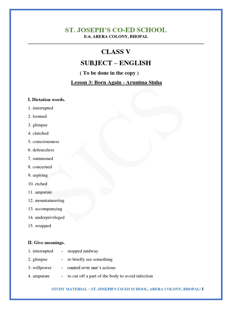 Class 5 English Study Material (Copy Work) | PDF
