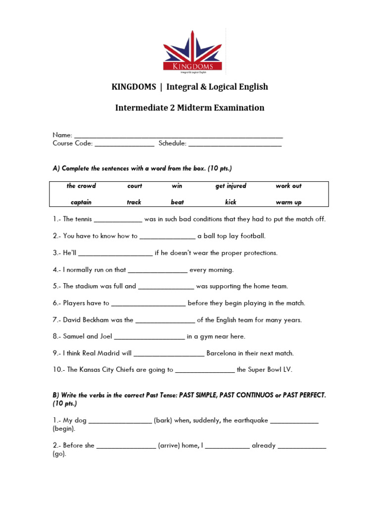 Intermediate 2 Midterm Exam 2022 | PDF
