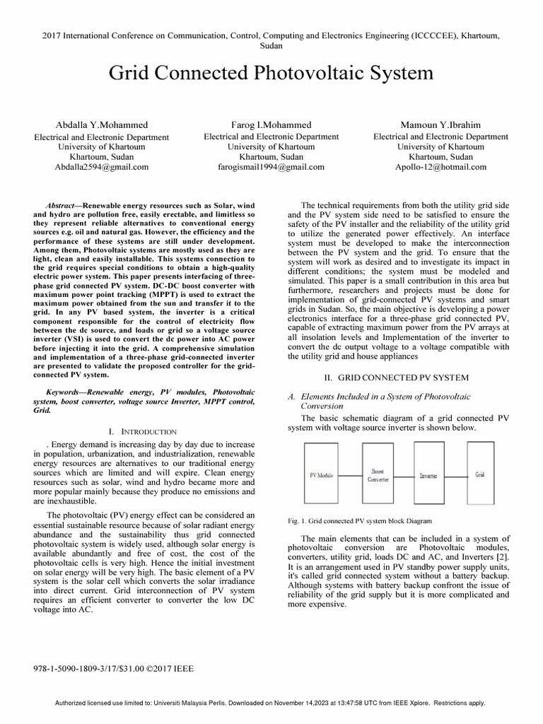 Grid Connected Photovoltaic System | PDF | Technology & Engineering