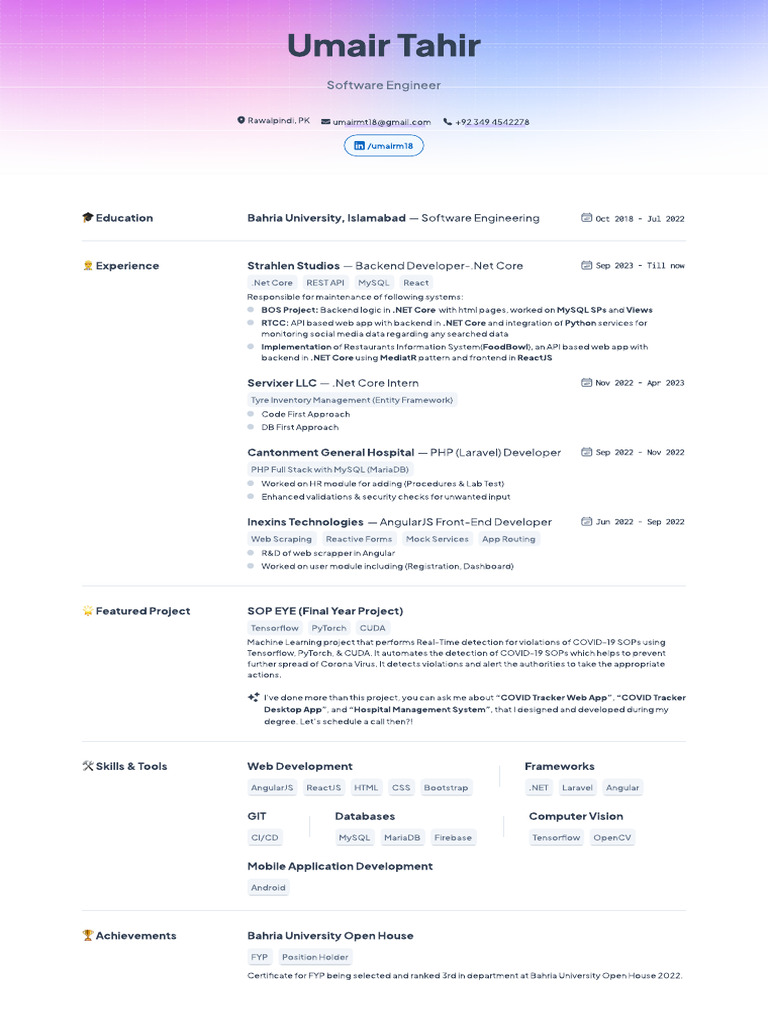 Umair Tahir Resume | PDF | Angular Js | Web Application Umair Tahir Resume | PDF | Angular Js | Web Application