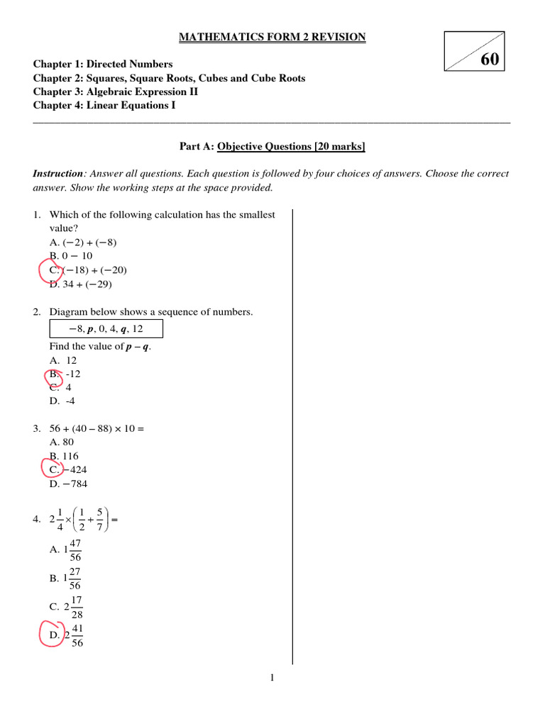 Mathematics Form 2 Revision | PDF | Geometry | Mathematical Analysis
