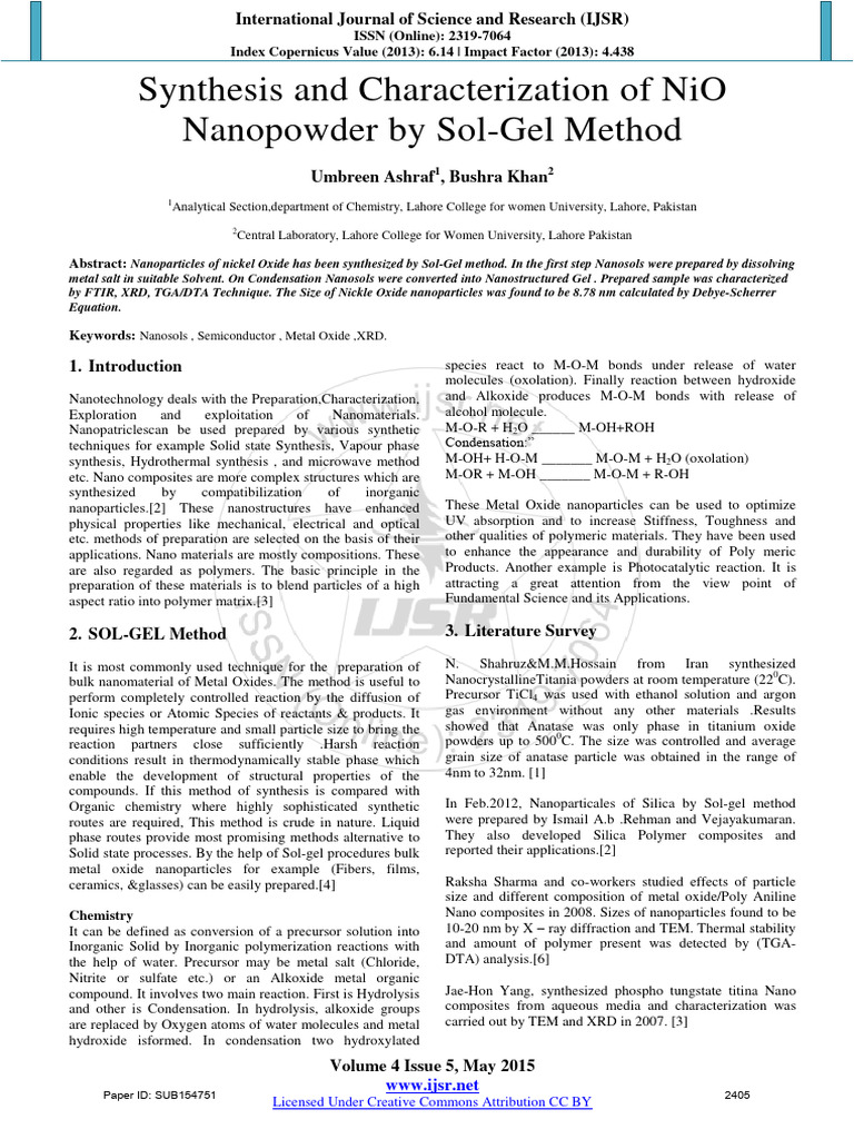 Sintesis NiO Nanopartikel Dengan Metode Sol-Gel | PDF